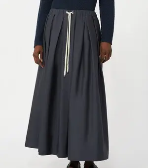 Max Mara Cotton Pleated Pineta Midi Skirt - Blue