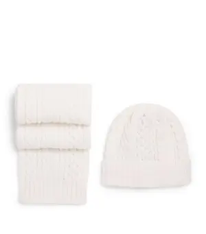 Johnstons Of Elgin Aran Cashmere Beanie And Scarf Set - Ivory