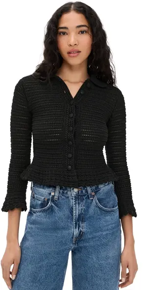Madewell Pointelle Knit Peplum Cardigan - Jet Black