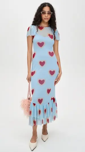 NEVER FULLY DRESSED Katie Heart Mesh Maxi Dress