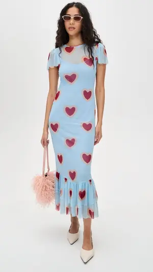 NEVER FULLY DRESSED Katie Heart Mesh Maxi Dress