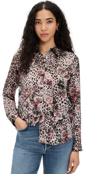 L'Agence Tyler Silk Blouse - Multi Small Rose Cheetah