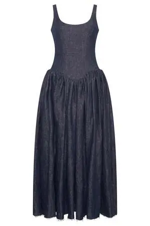 GABRIELA HEARST Isai Dress In Stone Washed Linen Denim