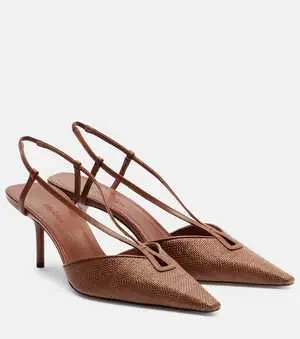 Max Mara Gitano Leather-trimmed Slingback Pumps - Brown