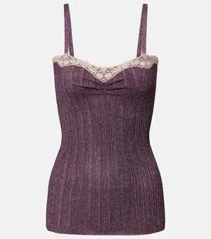 Valentino Garavani Lace-trimmed Lamé Top - Purple