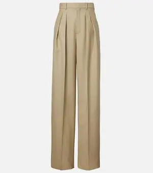 Saint Laurent Wool And Silk Wide-leg Pants - Beige