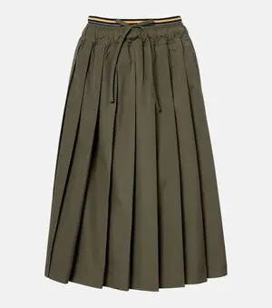 Prada Pleated Poplin Midi Skirt - Green