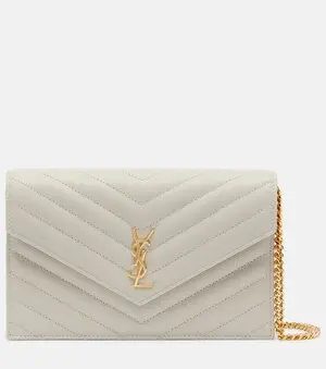Saint Laurent Cassandre Envelope Wallet On Chain In Calf Leather - Beige