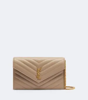 Saint Laurent Cassandre Envelope Wallet On Chain In Calf Leather - Beige