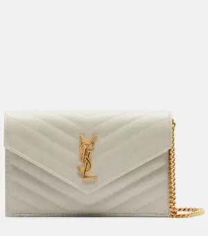 Saint Laurent Cassandre Envelope Leather Wallet On Chain - White