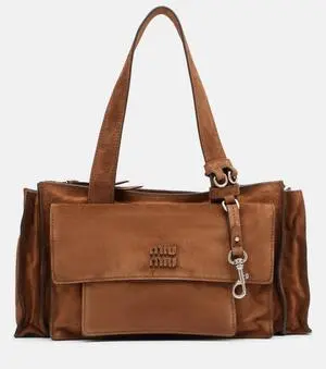 Miu Miu Utilitaire Suede Shoulder Bag - Brown