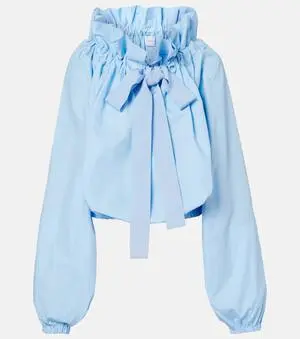PATOU Tie-neck Cotton Blouse - Blue