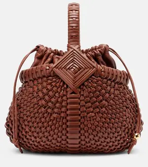Loewe Diamond Round Mini Leather Basket Bag - Brown