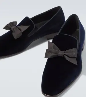 CHRISTIAN LOUBOUTIN December First Bow-detail Velvet Loafers - Blue