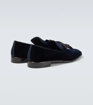 CHRISTIAN LOUBOUTIN December First Bow-detail Velvet Loafers - Blue