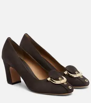 FERRAGAMO Gancini Suede Pumps - Brown