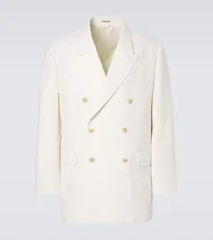 Auralee Double-breasted Wool, Cotton, And Linen Blazer - White