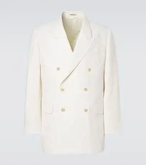 Auralee Double-breasted Wool, Cotton, And Linen Blazer - White