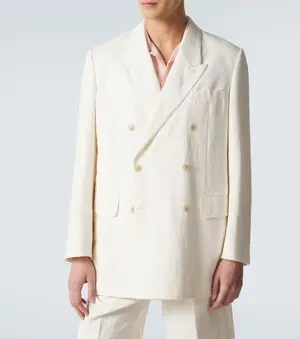 Auralee Double-breasted Wool, Cotton, And Linen Blazer - White