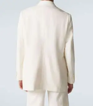 Auralee Double-breasted Wool, Cotton, And Linen Blazer - White