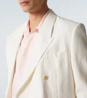 Auralee Double-breasted Wool, Cotton, And Linen Blazer - White