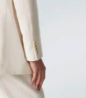 Auralee Double-breasted Wool, Cotton, And Linen Blazer - White
