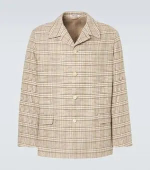 Auralee Checked Silk And Linen Tweed Jacket - Beige