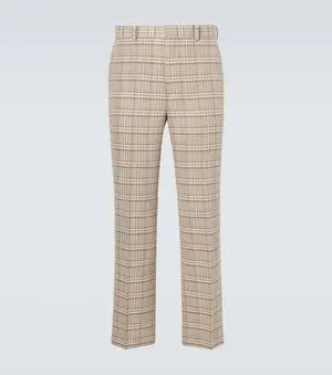 Auralee Checked Silk And Linen Tweed Straight Pants - Beige