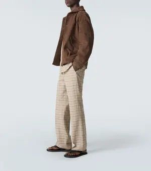 Auralee Checked Silk And Linen Tweed Straight Pants