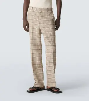 Auralee Checked Silk And Linen Tweed Straight Pants