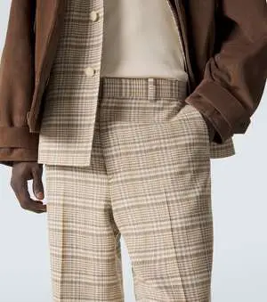Auralee Checked Silk And Linen Tweed Straight Pants