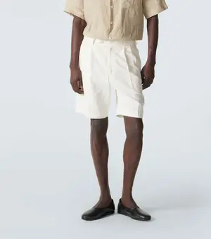 Auralee Pleated Wool, Cotton, And Linen Shorts