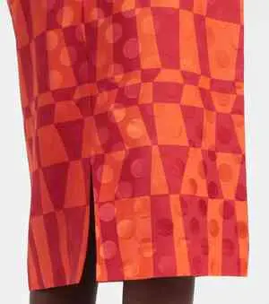 Dries Van Noten Satin Jacquard Midi Skirt - Orange