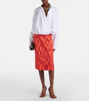 Dries Van Noten Satin Jacquard Midi Skirt - Orange