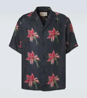 Valentino Garavani Floral Lace-trimmed Linen Bowling Shirt - Black