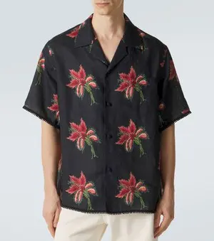 Valentino Garavani Floral Lace-trimmed Linen Bowling Shirt