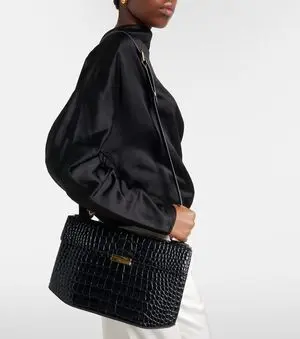 TOTEME Box Croc-effect Leather Top-handle Bag - Black