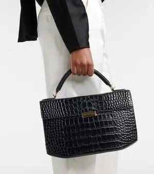 TOTEME Box Croc-effect Leather Top-handle Bag - Black