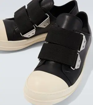 Rick Owens Low Strap Leather Sneakers - Black