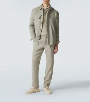 LARDINI Linen, Cotton, And Silk Chinos In Khaki