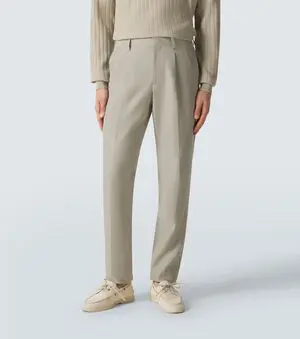 LARDINI Linen, Cotton, And Silk Chinos In Khaki