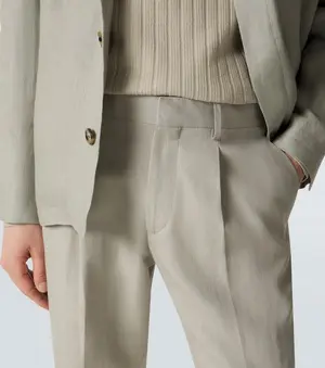 LARDINI Linen, Cotton, And Silk Chinos In Khaki