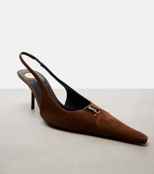 Saint Laurent Babylone Breteuil Suede Slingback Pumps - Brown