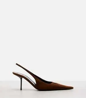 Saint Laurent Babylone Breteuil Suede Slingback Pumps - Brown