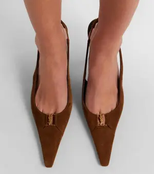 Saint Laurent Babylone Breteuil Suede Slingback Pumps - Brown