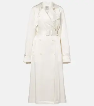TOTEME Belted Double-breasted Satin Trench Coat - White