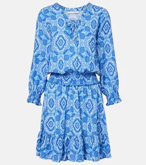 Heidi Klein Mykonos Printed Smocked Minidress - Blue