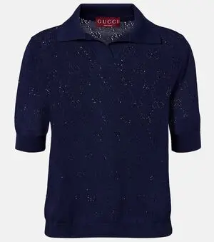 Gucci Gg Pointelle Silk And Cotton Polo Shirt - Blue