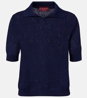 Gucci Gg Pointelle Silk And Cotton Polo Shirt - Blue