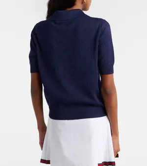 Gucci Gg Pointelle Silk And Cotton Polo Shirt - Blue
